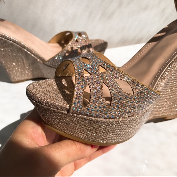 Forever 21 | Shoes | Champagne Rhinestone Cut Out Wedges | Poshmark